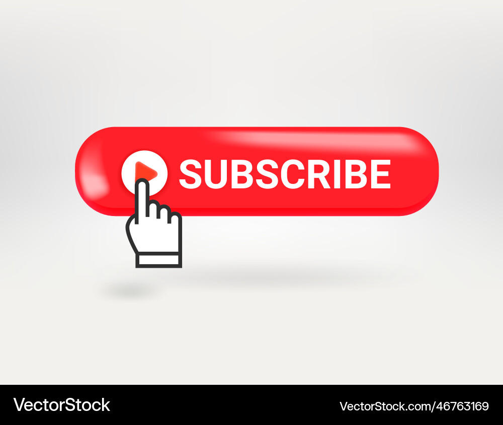 Subscribe button with hand pointer 3d Royalty Free Vector
