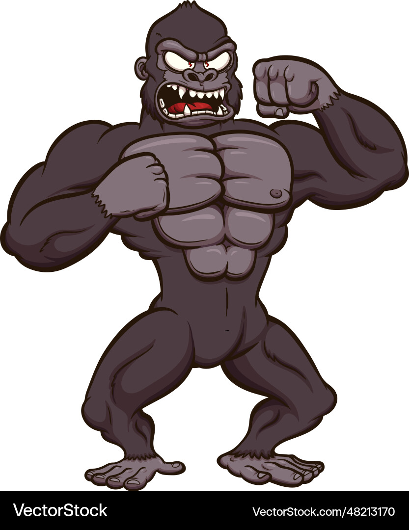 Cartoon angry gorilla beating his chest Royalty Free Vector