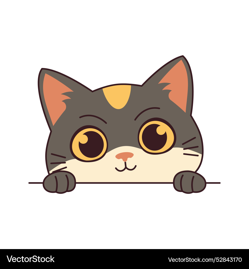 Cute curious gray cat kitten cartoon character Vector Image