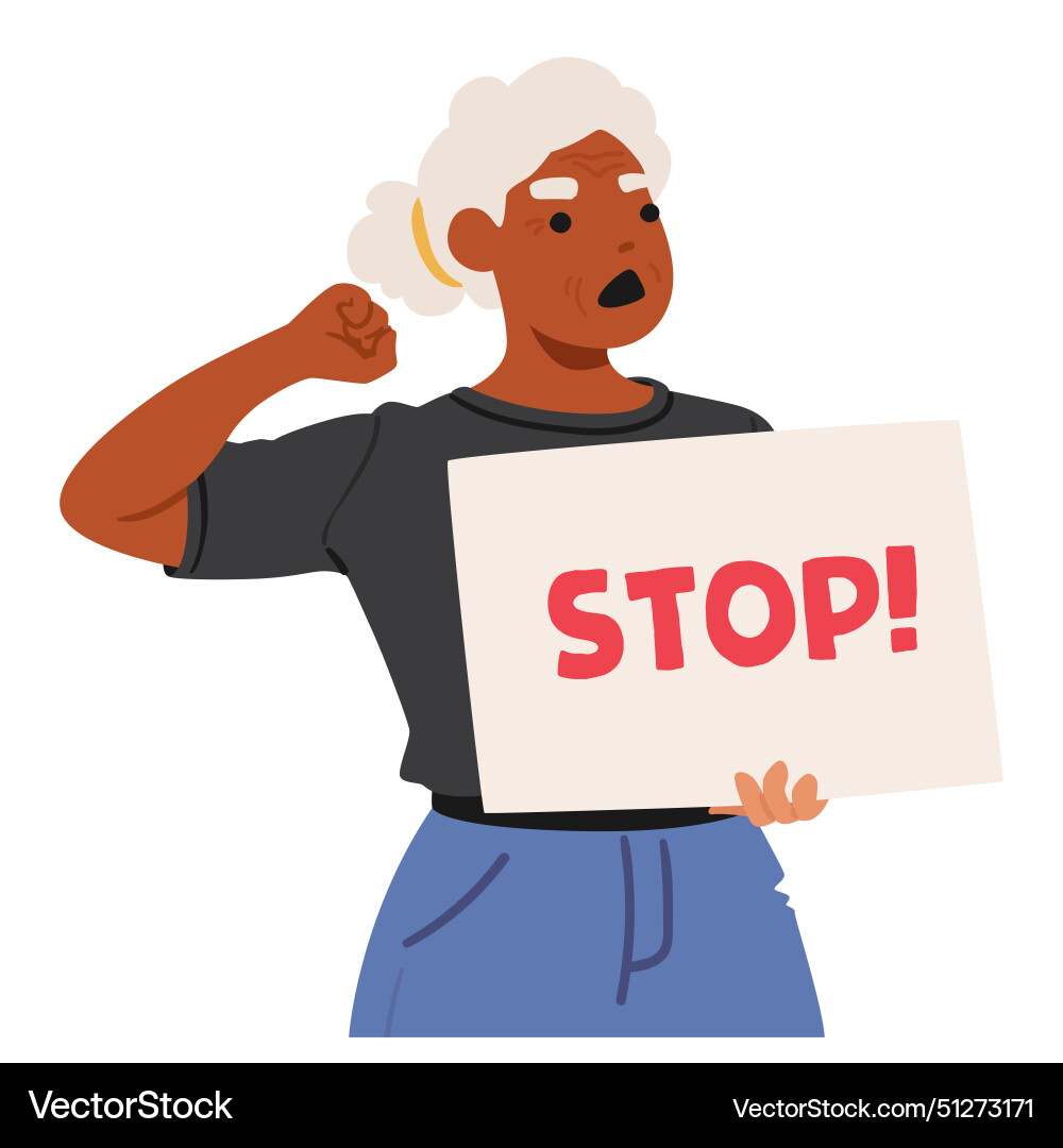 Angry senior female protester character holding Vector Image