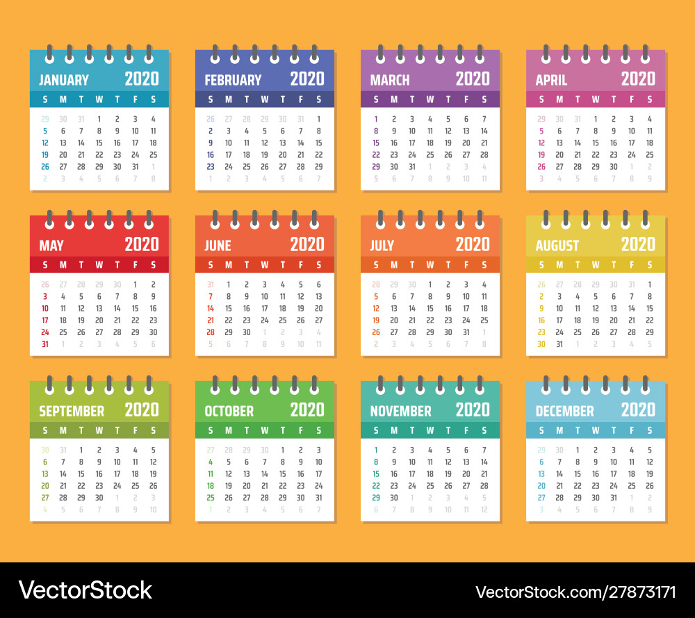 Calendar for 2020 starts sunday Royalty Free Vector Image