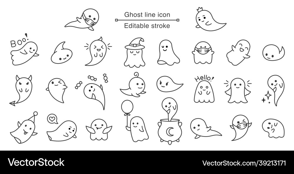 Cute Halloween Ghost Line Art Royalty Free Vector Image