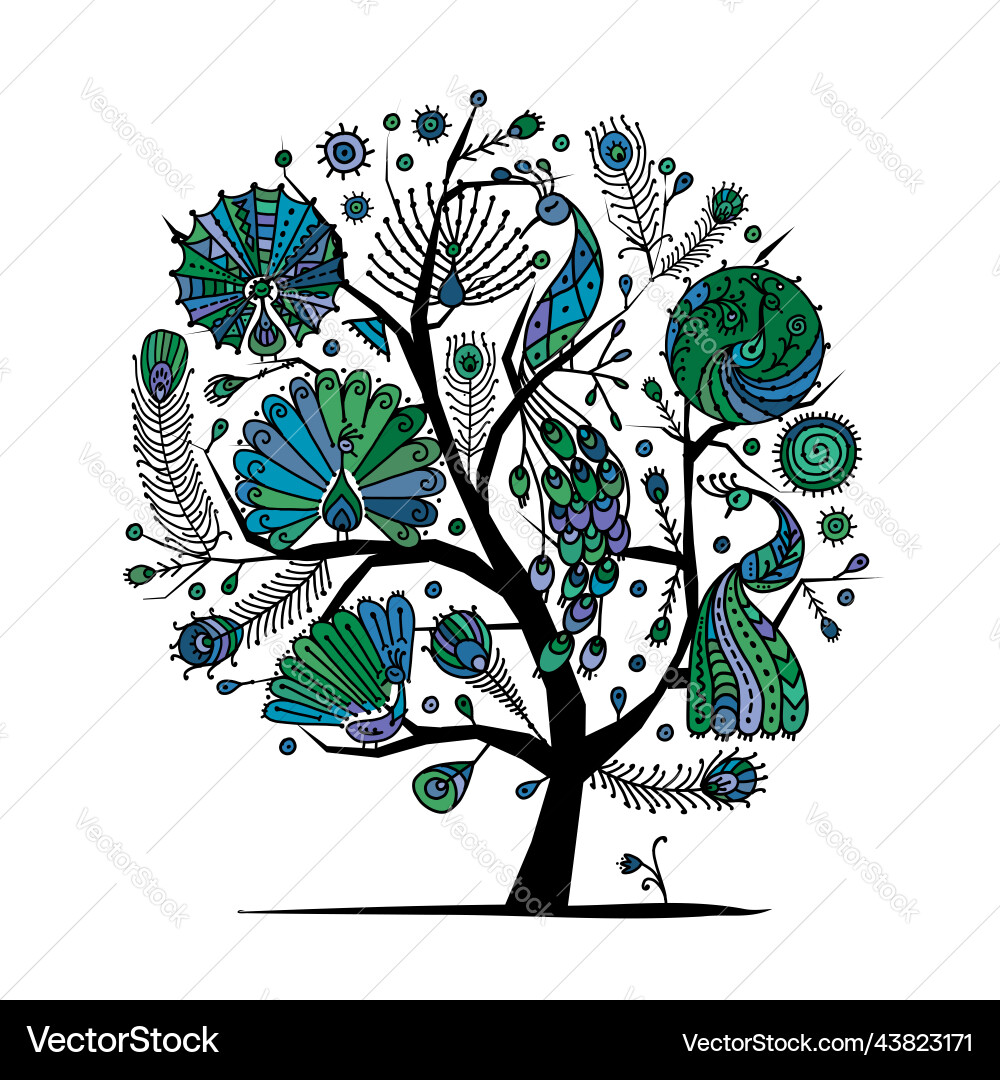 Ethnic Peacock Tree Motif Royalty Free Vector Image