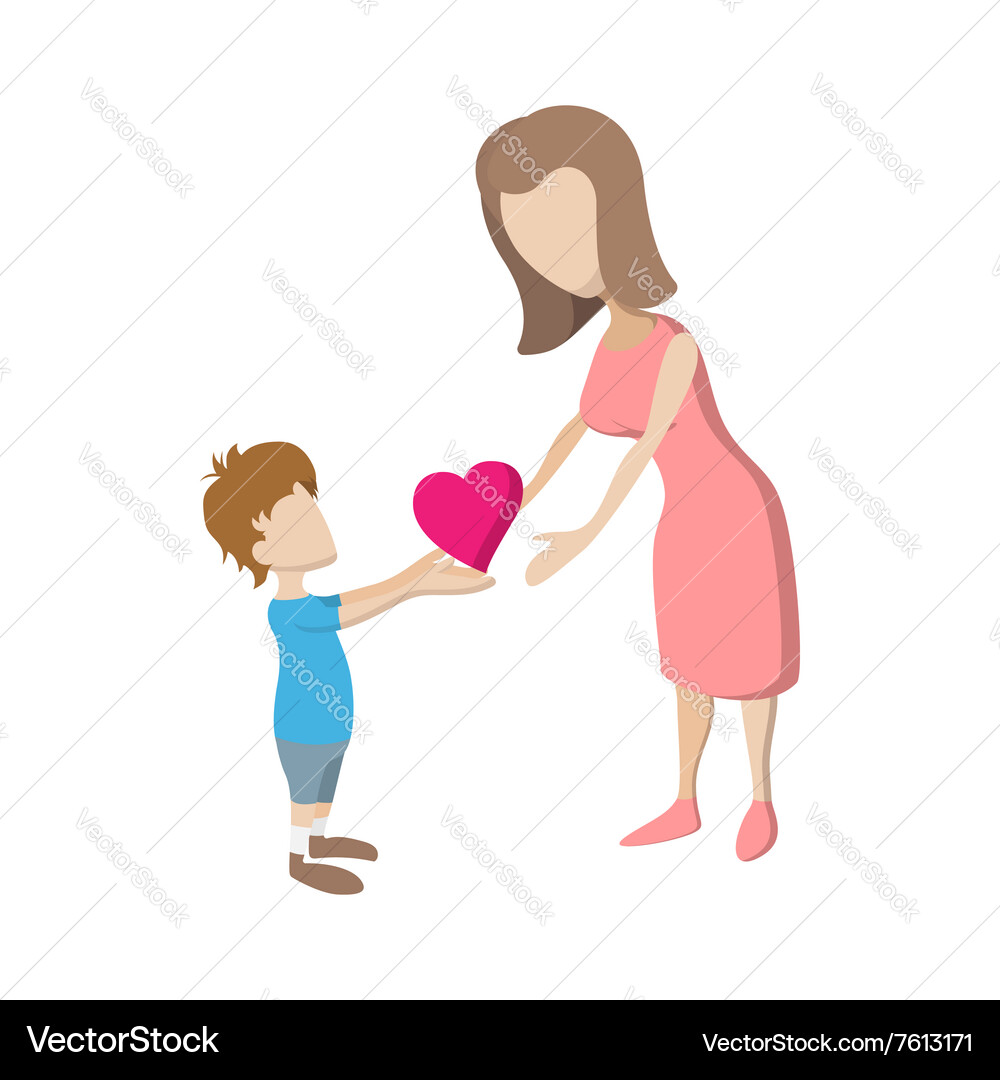 Junge geben ein Herz zu ihrer Mutter Cartoon-Ikone