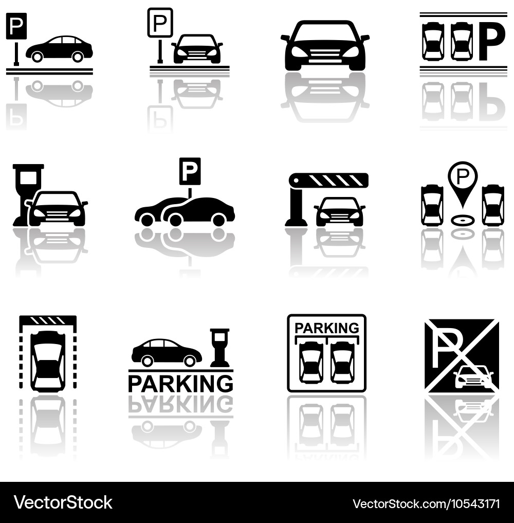 Parking icons with reflection Royalty Free Vector Image