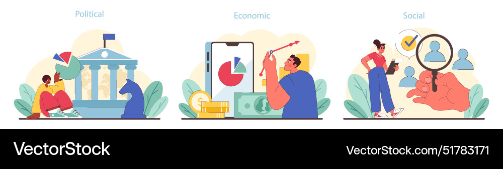 Pest analysis facets set dissecting political Vector Image