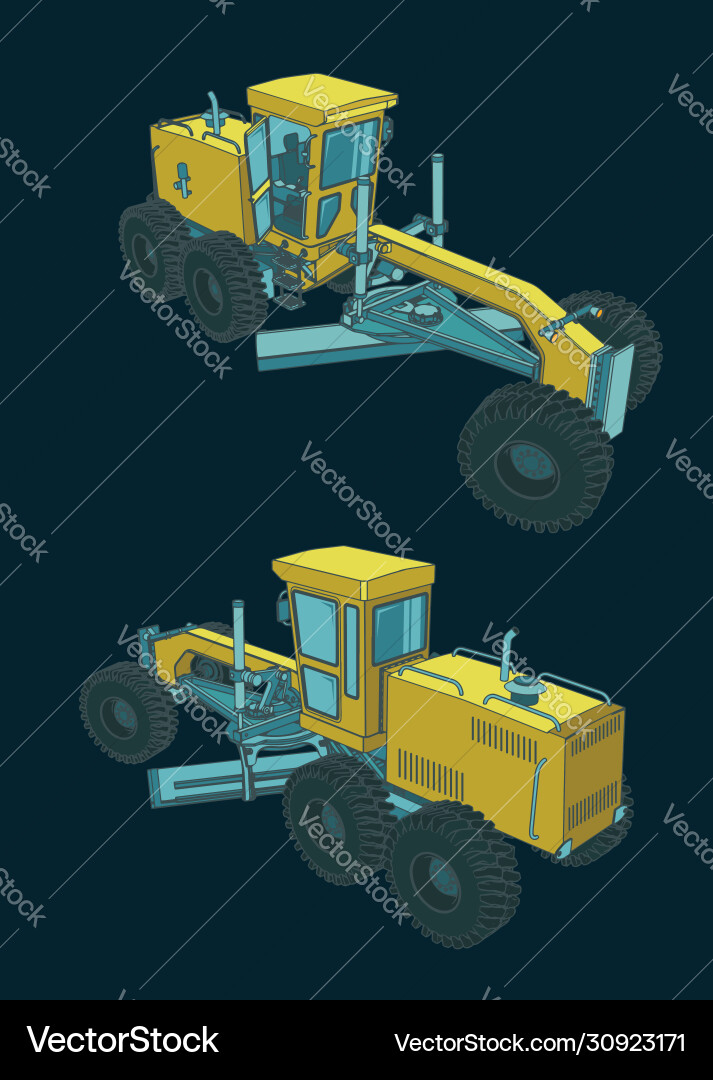 Road grader color blueprints Royalty Free Vector Image