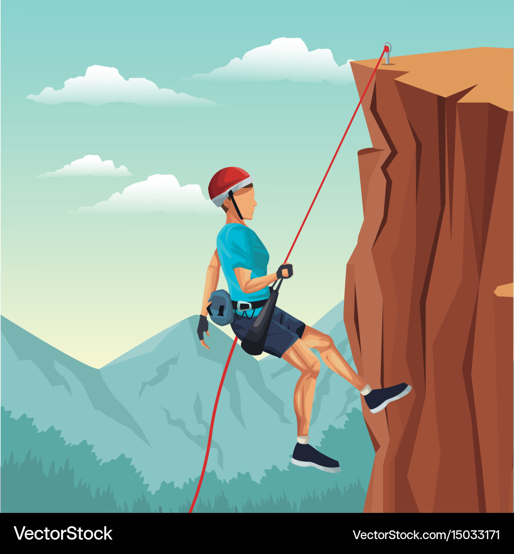 Scene landscape man mountain descent Royalty Free Vector