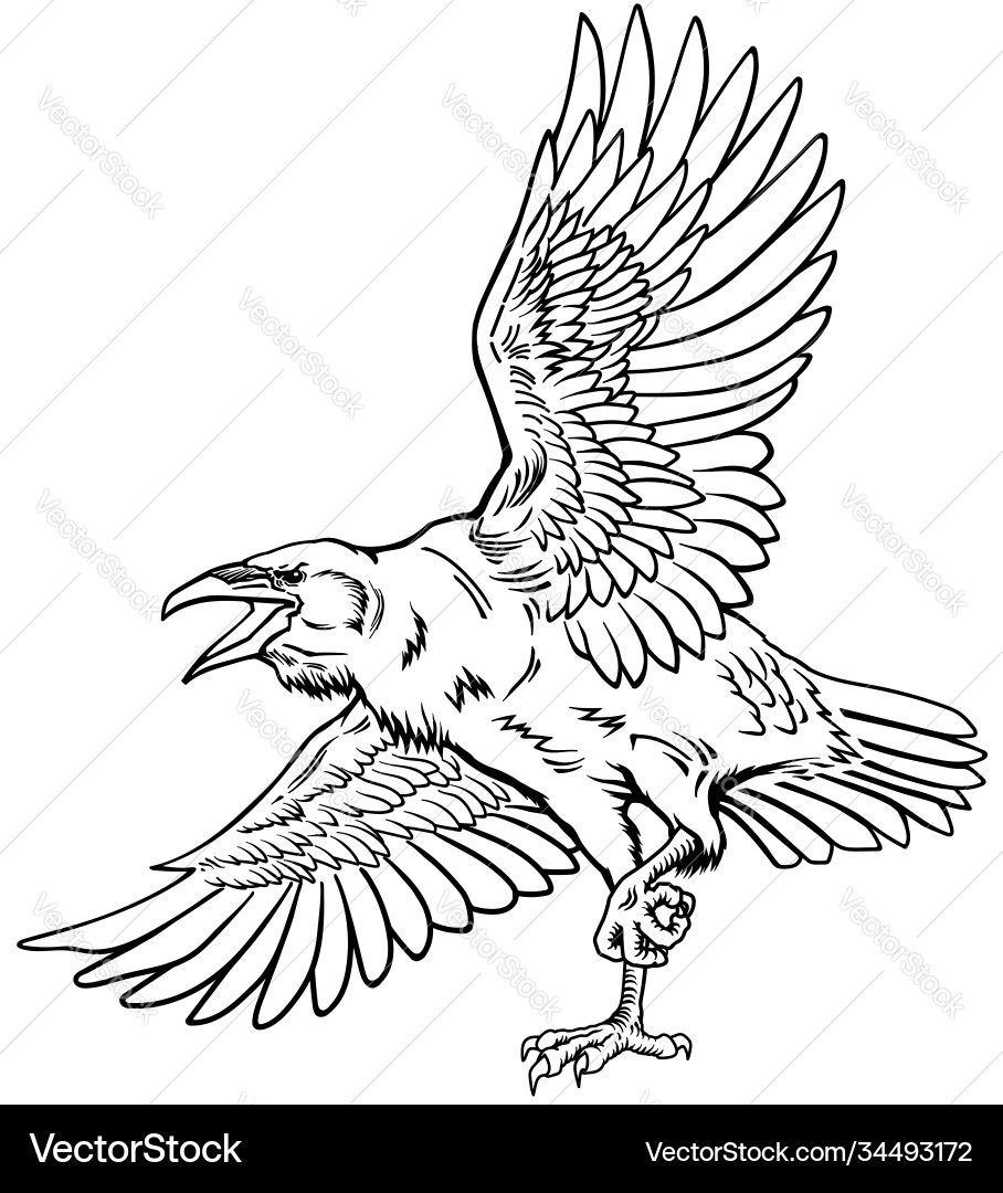 A raven in flight tattoo Royalty Free Vector Image