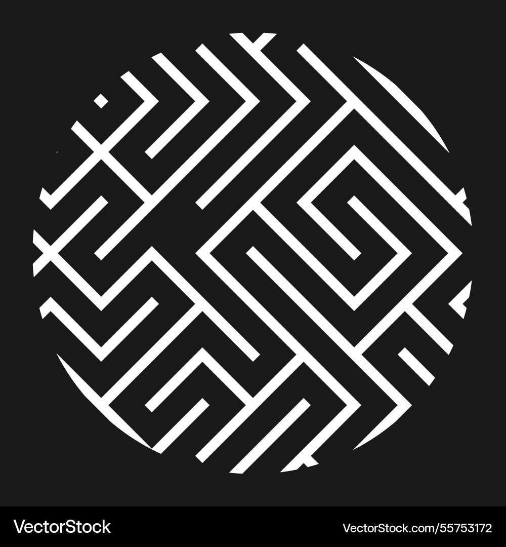 Circle white thin line maze pattern on black Vector Image