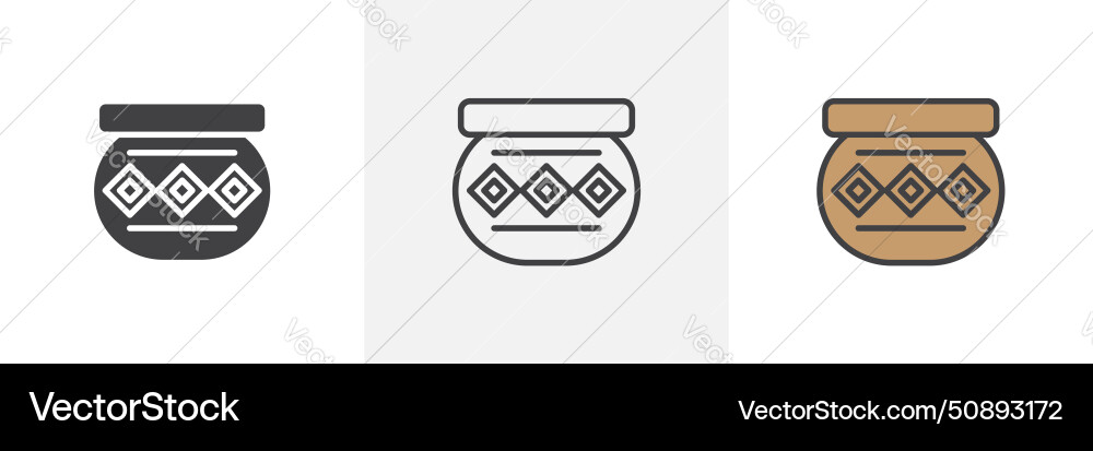 Indian pot icon set kitchen clay symbol mud Vector Image