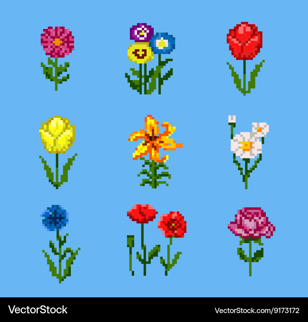 Pixel flower icons set Royalty Free Vector Image