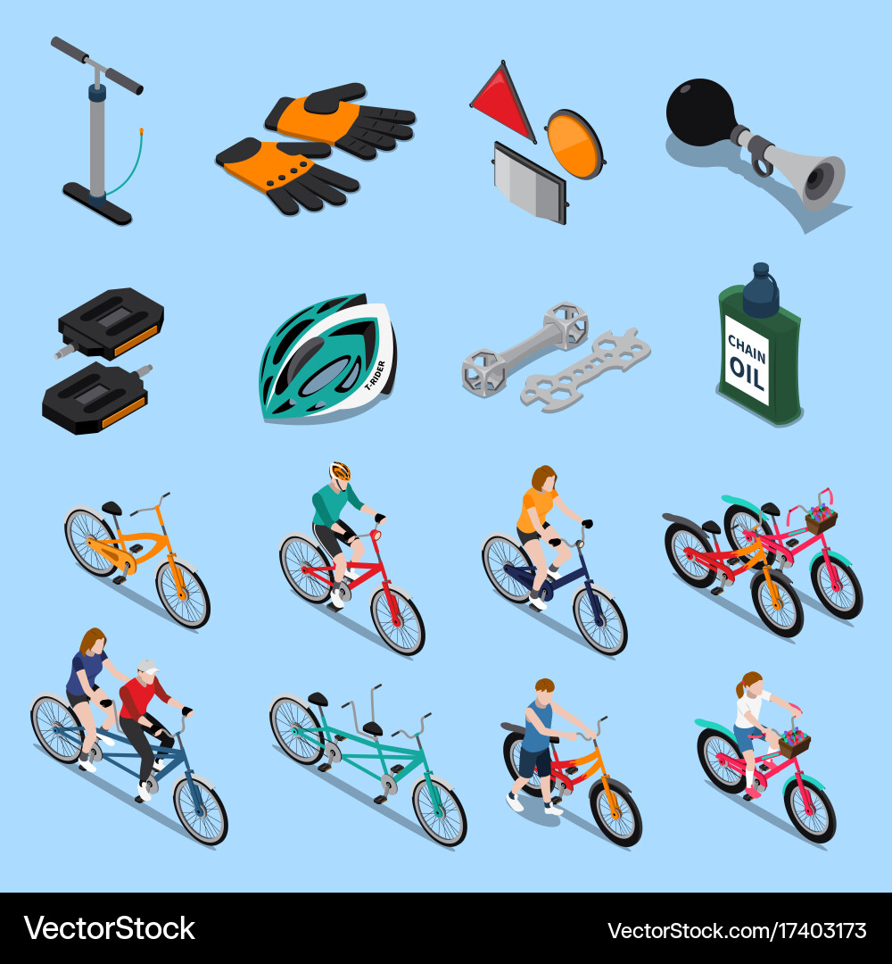 Bicycle isometric icon set Royalty Free Vector Image