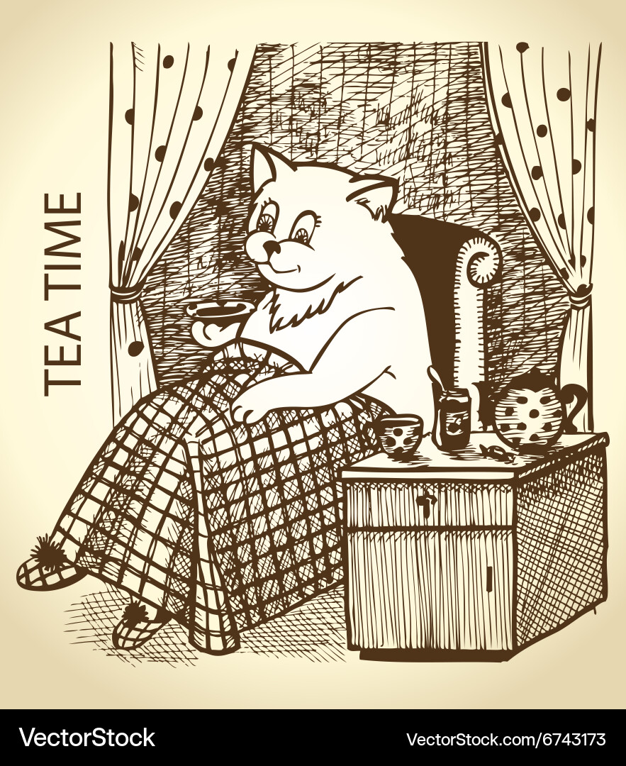 Cat drinking tea Royalty Free Vector Image - VectorStock