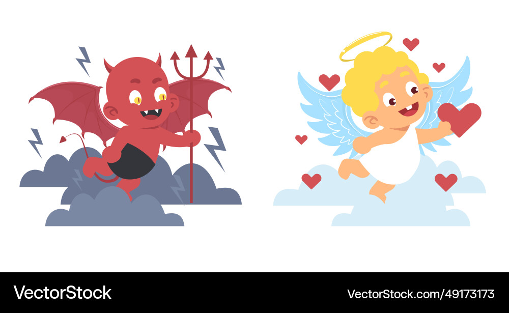 Cute little devil and angel heaven Royalty Free Vector Image