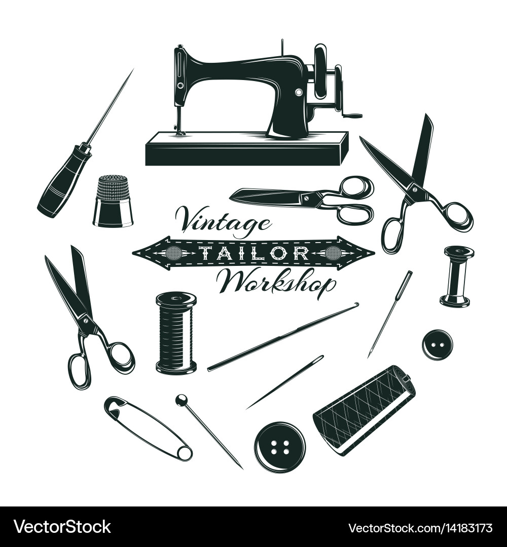 Hand drawn tailor elements collection Royalty Free Vector