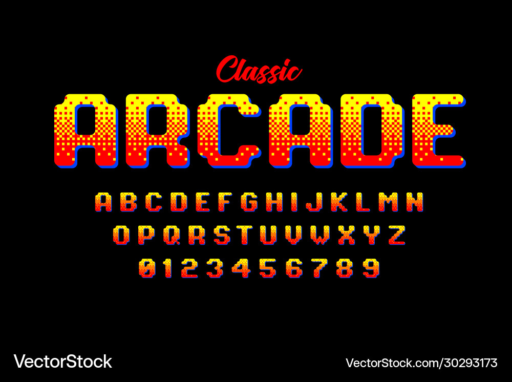 Retro style arcade games font 80s video game Vector Image