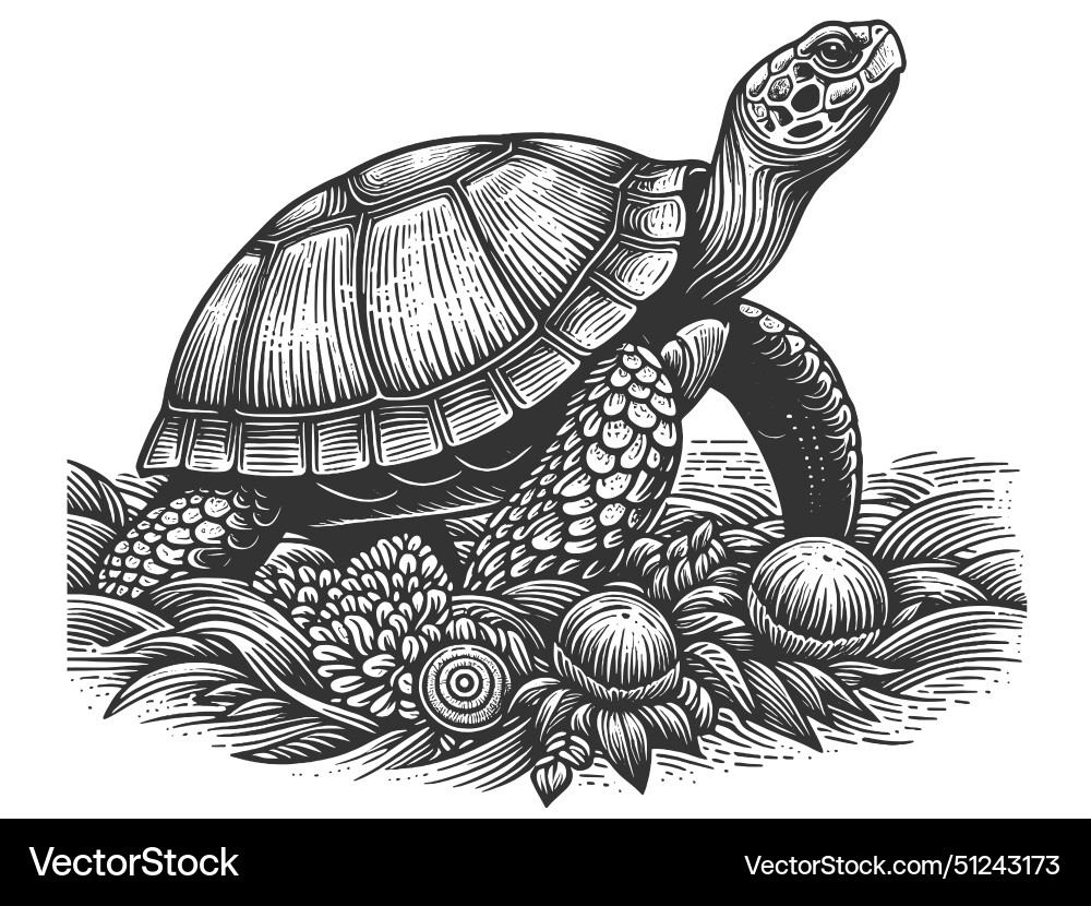 Sea turtle engraving sketch Royalty Free Vector Image