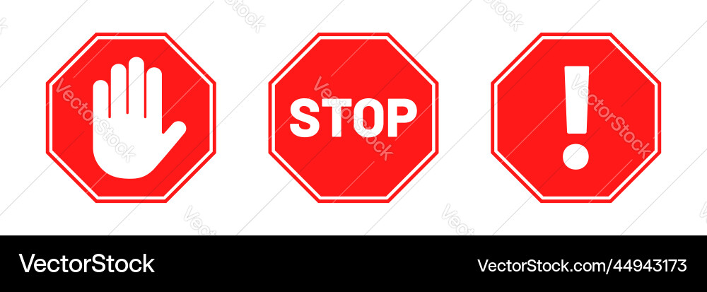Stop signs collection red in octagon Royalty Free Vector