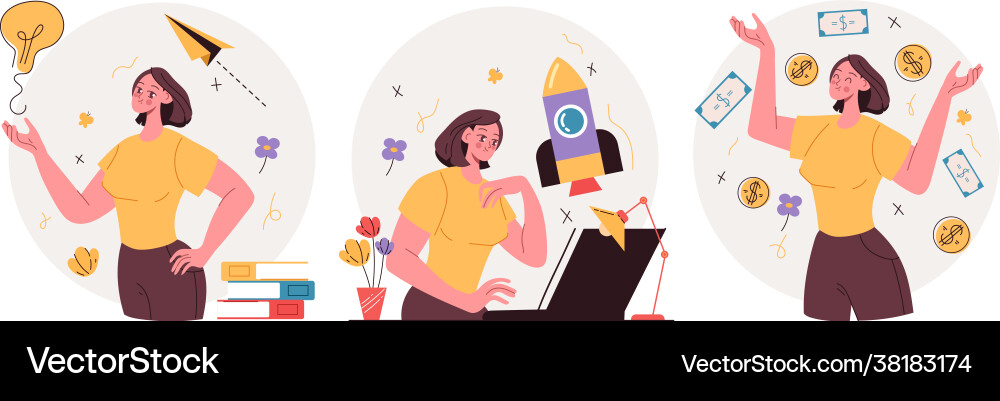 Business woman character creating and development Vector Image