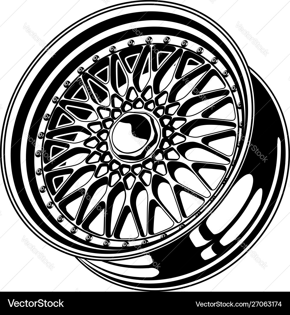 Car Wheel Silhouette - Black & White Vector Image
