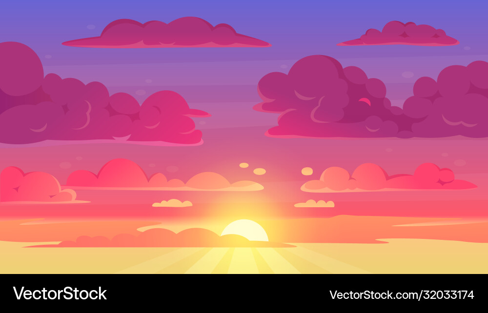 Cartoon sunset sky gradient violet and yellow Vector Image