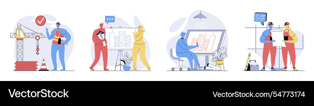 Construction engineer concept set in flat design Vector Image