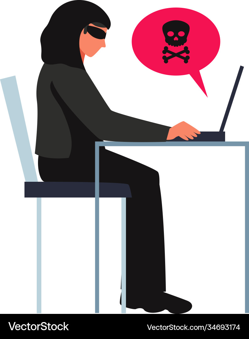 Deadly hacking laptop composition Royalty Free Vector Image