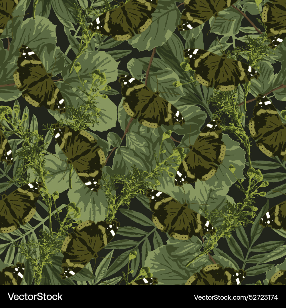 Green camo pattern with lush foliage leaves Vector Image