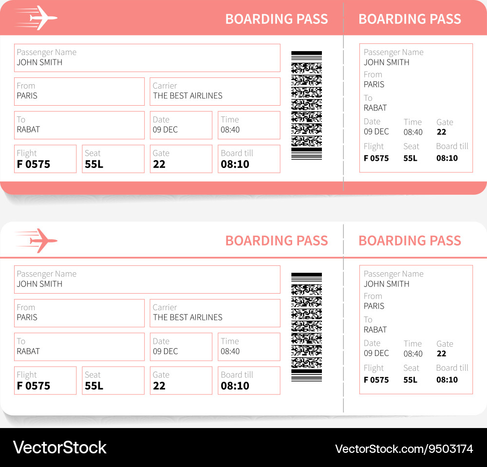 Plane Boarding Pass Ticket Royalty Free Vector Image