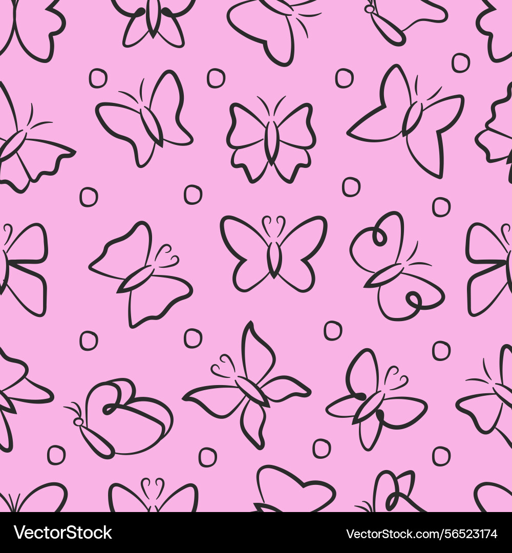 Seamless butterfly line drawing pattern Royalty Free Vector