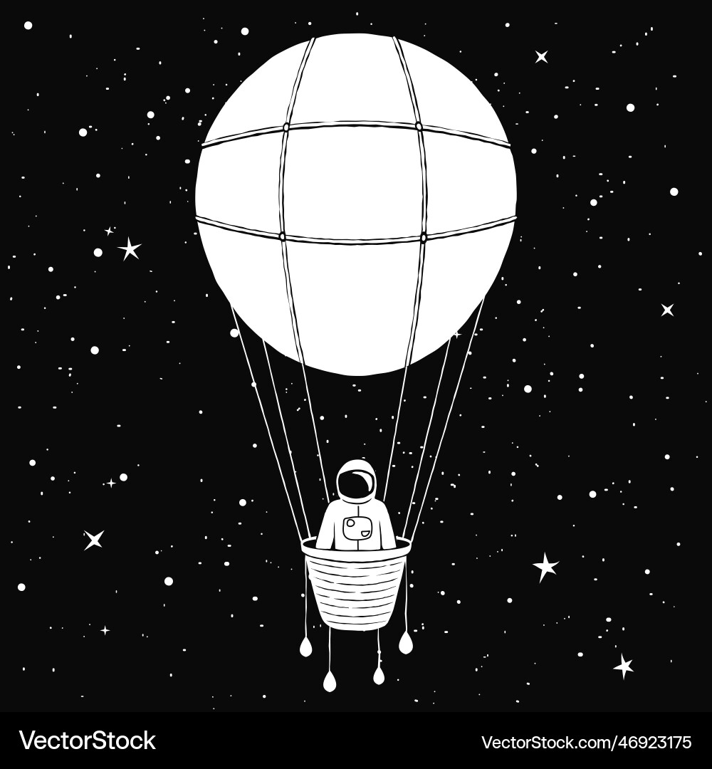 Astronaut flies on aerostat in space Royalty Free Vector