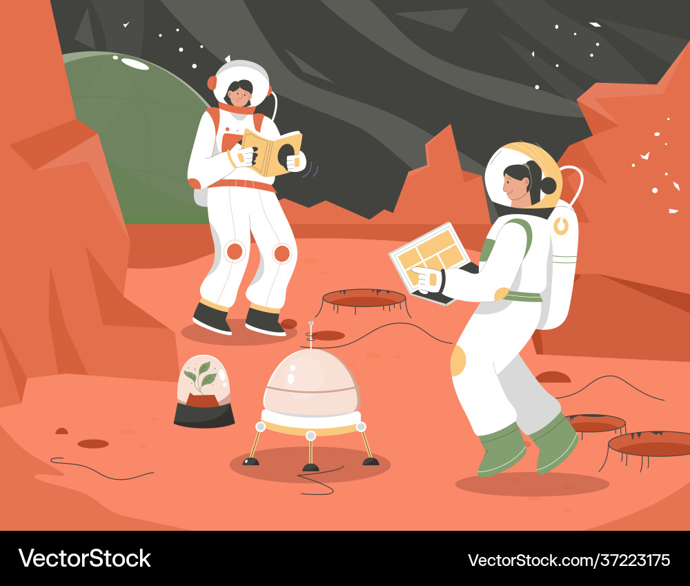 Colonization mission mars scene female Royalty Free Vector