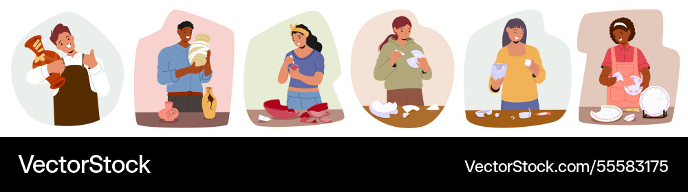 Diverse people cartoon character restoring fixing Vector Image