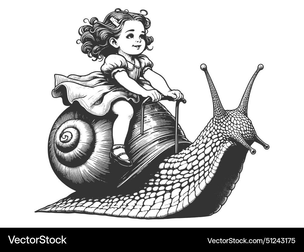 Girl riding giant snail Royalty Free Vector Image