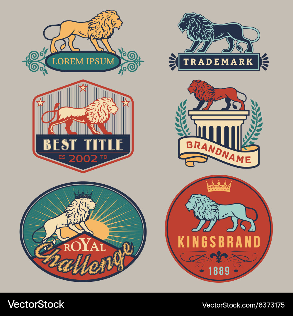 Lion Label Collection Royalty Free Vector Image