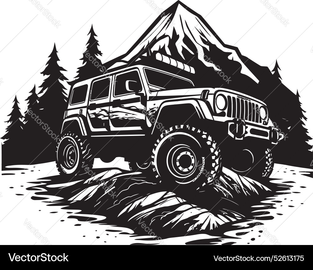 Mountain mastery 4x4 suv trek summit – Royalty-Free Vector | VectorStock