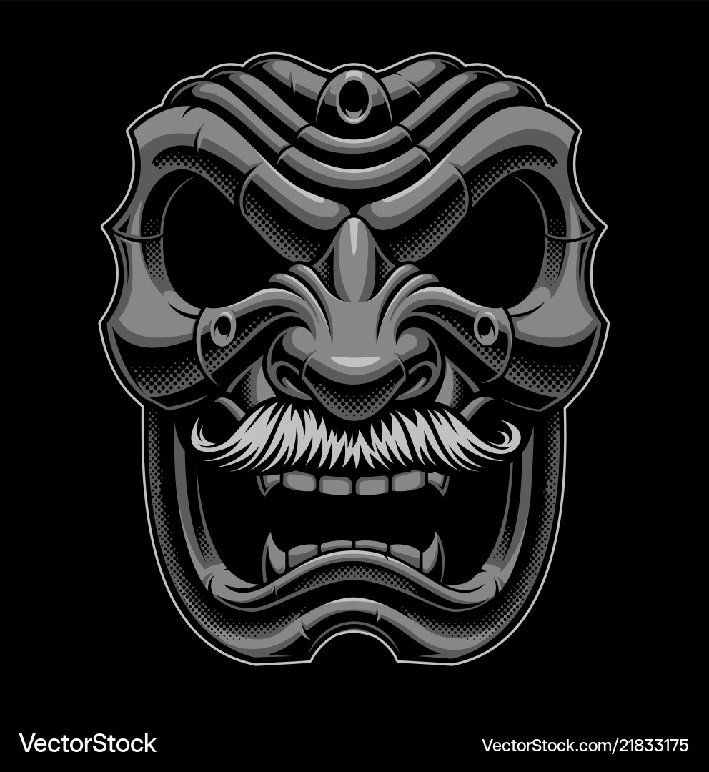 Samurai mask with mustache Royalty Free Vector Image