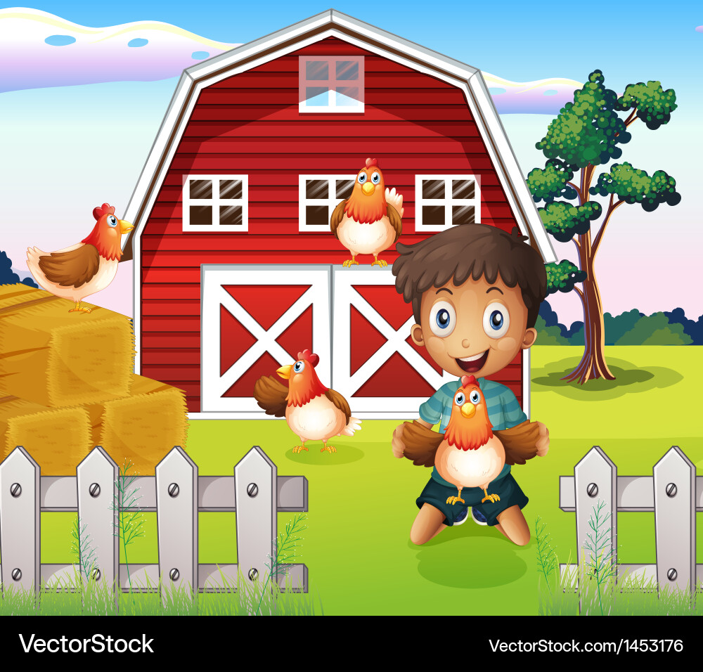 A boy playing with his farm animals Royalty Free Vector