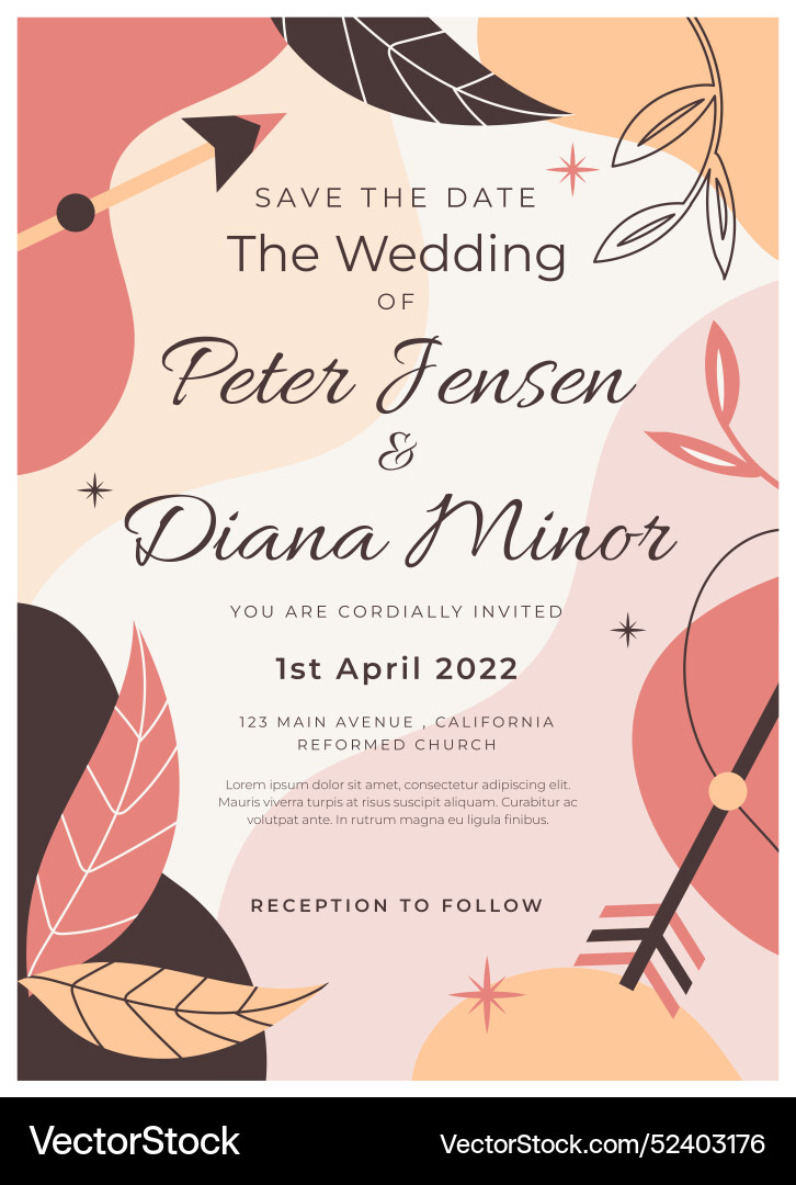 Boho wedding invitation template Royalty Free Vector Image