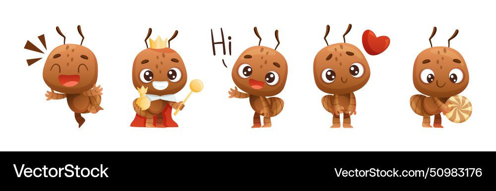 Cute little ant character engaged in different Vector Image