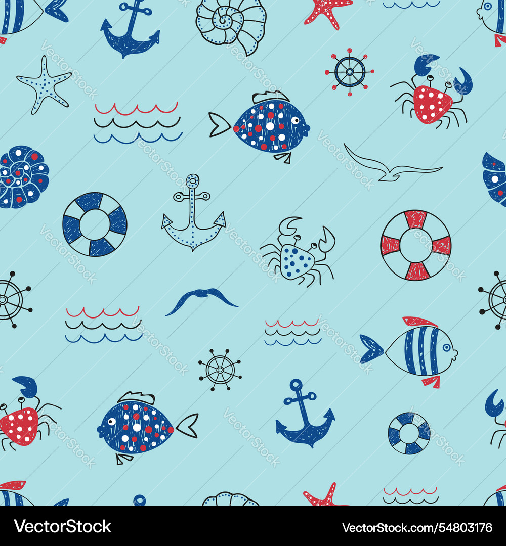 Cute marine life seamless pattern doodle sea Vector Image