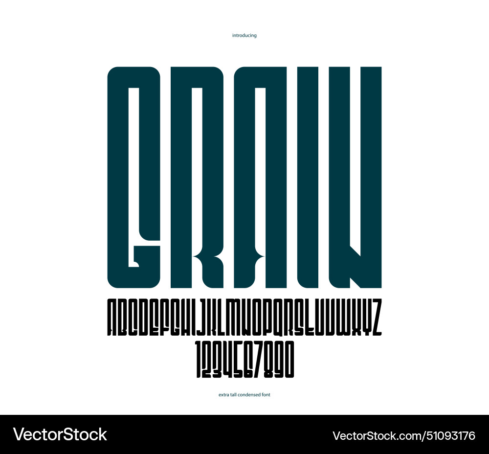 Geometric condensed sans serif typeface tall Vector Image