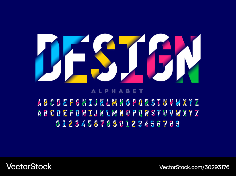 Modern style font vibrant alphabet letters Vector Image