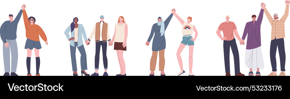 People holding hands happy multicultural Vector Image