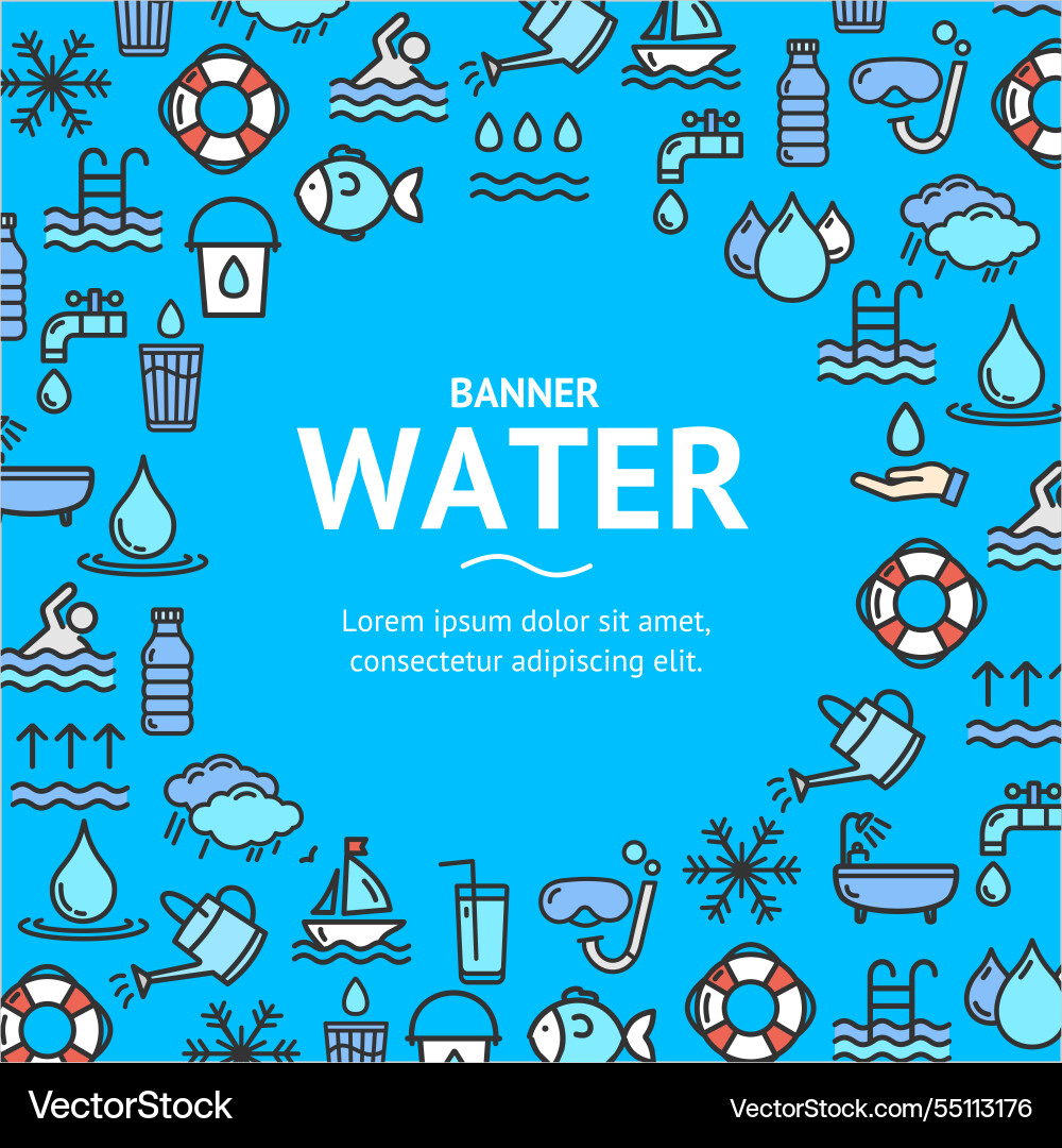 Pool and water signs round design template line Vector Image