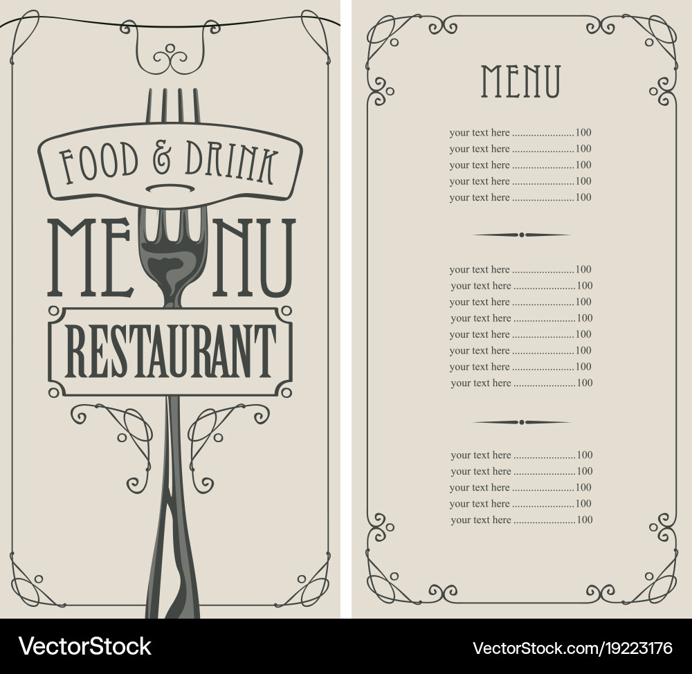 Restaurant menu with price list fork and ribbon Vector Image