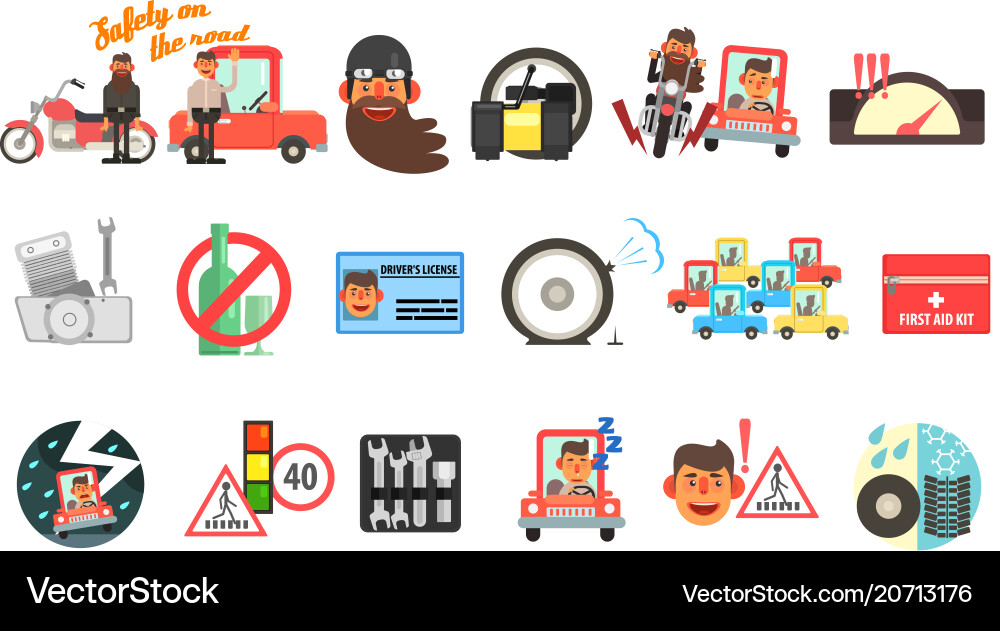 Safety Road Icons Collection Royalty Free Vector Image
