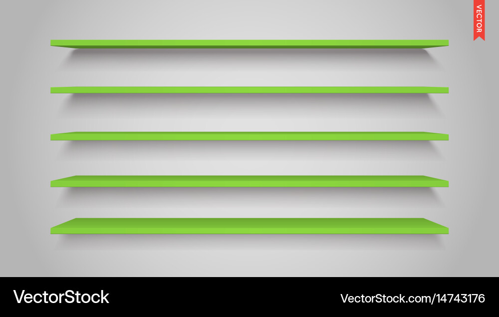 Set plastic shelves isolated on wall background Vector Image