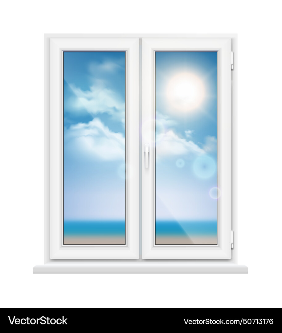 Window landscape realistic composition Royalty Free Vector